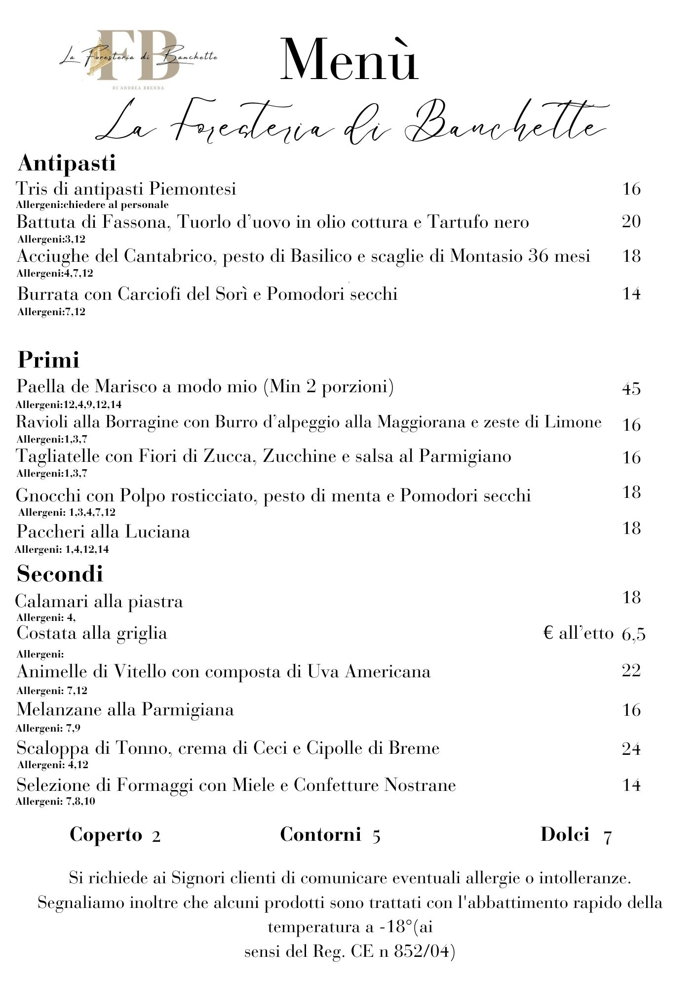 Il Menu – La Foresteria di Banchette